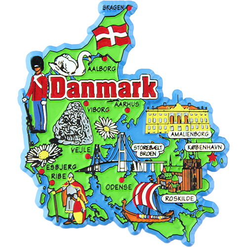 Rubber Magnet Danmark-Map 95 mm - www.nordicsouvenir.com
